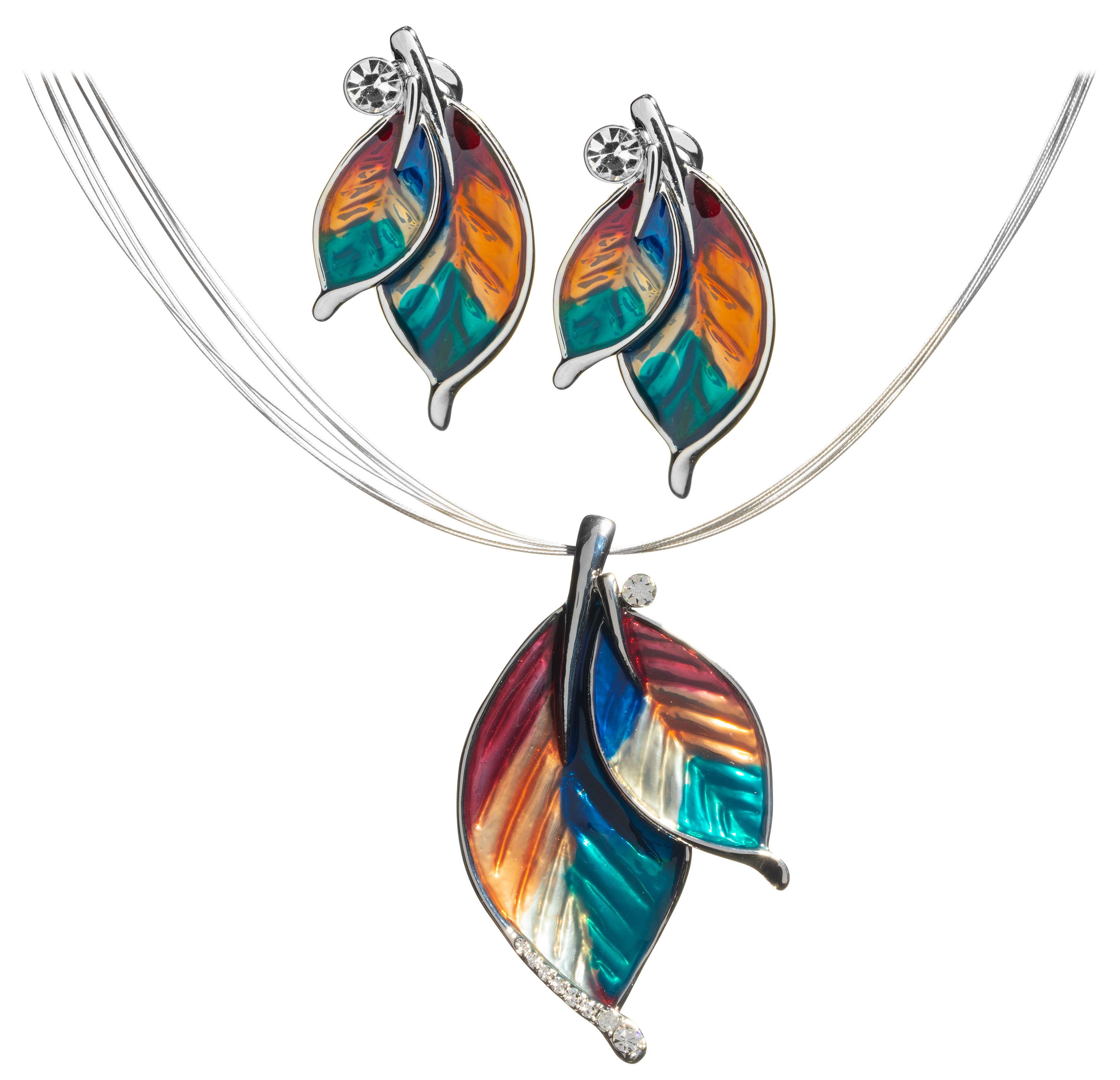Oceana Trading Double-Leaf Enamel Pendant Necklace and Earrings Set | Cabela's